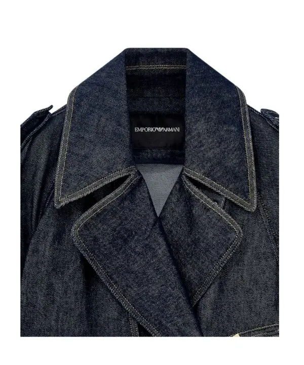 Emporio Armani Belted Denim Jacket With Wide Lapels And Epaulettes