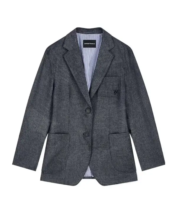 Emporio Armani Wool Blend Blazer With Denim Effect Signature Capsule