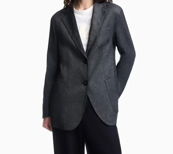 Emporio Armani Wool Blend Blazer With Denim Effect Signature Capsule