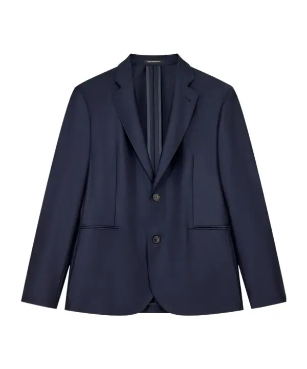 Emporio Armani Single-breasted Blazer In Virgin Wool And Silk Satin - Blue