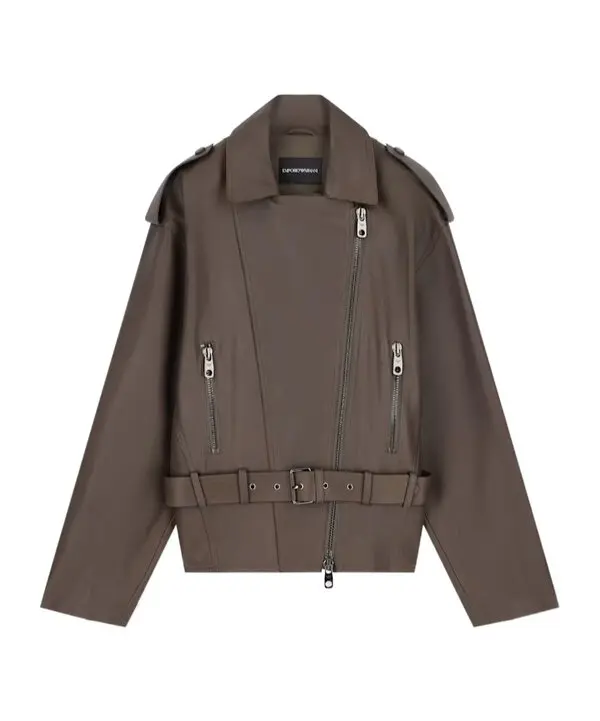 Emporio Armani Belted Leather Jacket - Brown