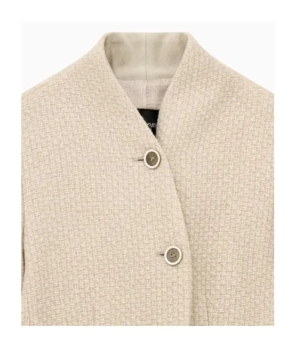 Emporio Armani High-neck Virgin Wool Blazer With A Jacquard Knit Effect
