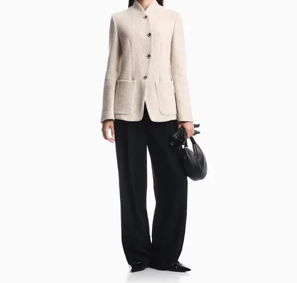 Emporio Armani High-neck Virgin Wool Blazer With A Jacquard Knit Effect