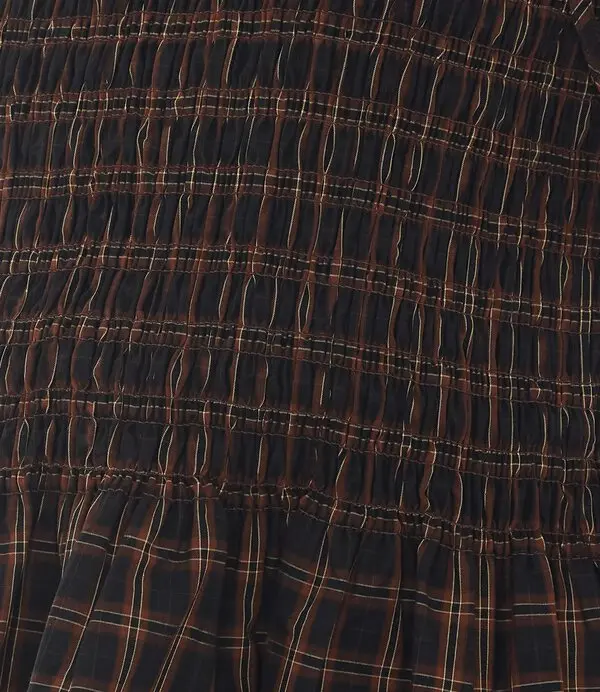 GANNI Smocked Check Lace-up Top