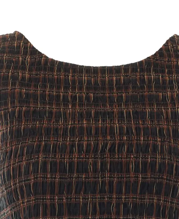 GANNI Smocked Check Lace-up Top