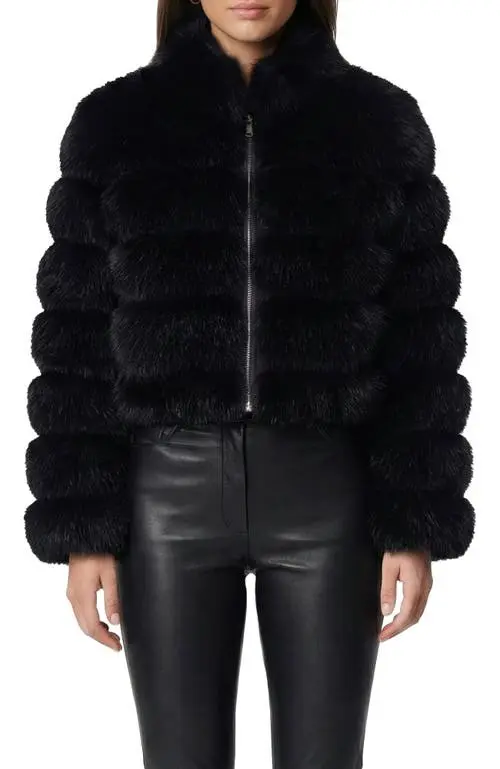 LYLA GRANT Fur-free Fox Horizontal Zip Short Jacket - Black