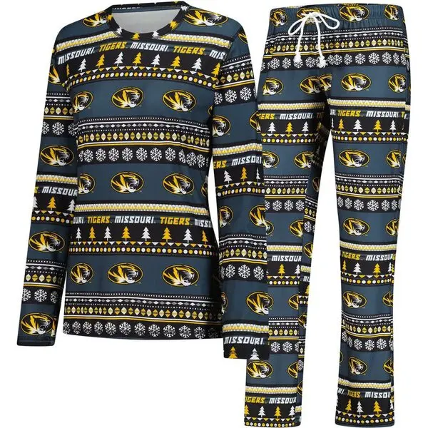 CONCEPTS SPORT Missouri Tigers Ugly Sweater Holiday Long Sleeve Top & Pants Sleep Set - Black
