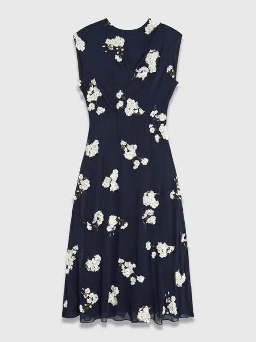 The Fold Embroidered Floral Midi Dress Cap Sleeve