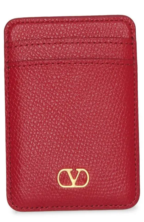 Valentino Garavani Vlogo Signature Magnetic Leather Card Case - Rouge