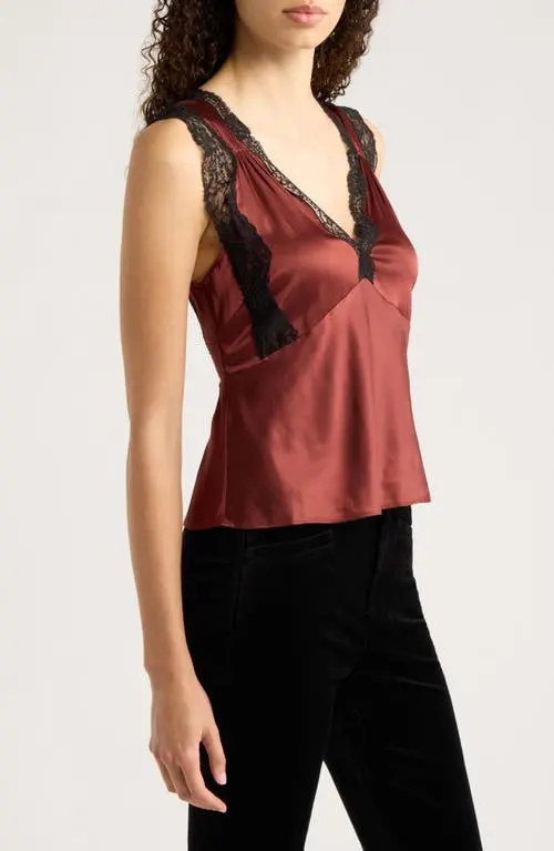 Paige Marin Lace & Silk Tank Top - Garnet