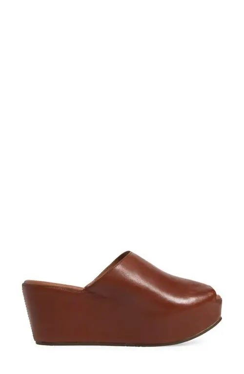 CHOCOLAT BLU Waan Peep Toe Platform Wedge Mule - Brown Leather