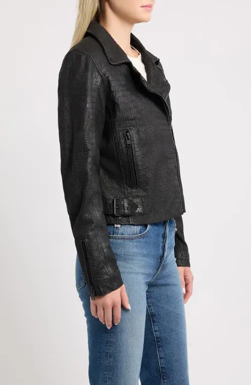 Mauritius Dilah Croc Embossed Leather Biker Jacket