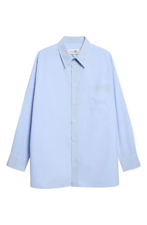 MAISON MARGIELA Embroidered Numeric Logo Cotton Poplin Button-up Shirt - Light Blue