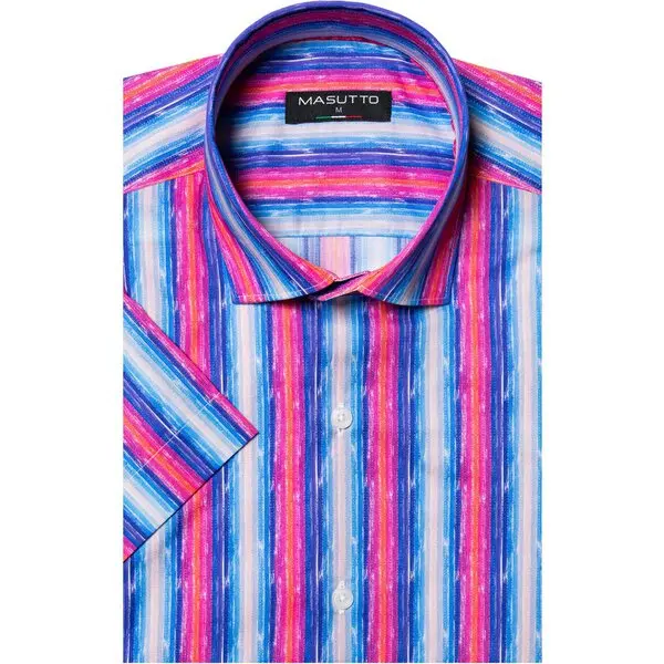 MASUTTO Barella Print Button-up Short Sleeve Shirt - Blue