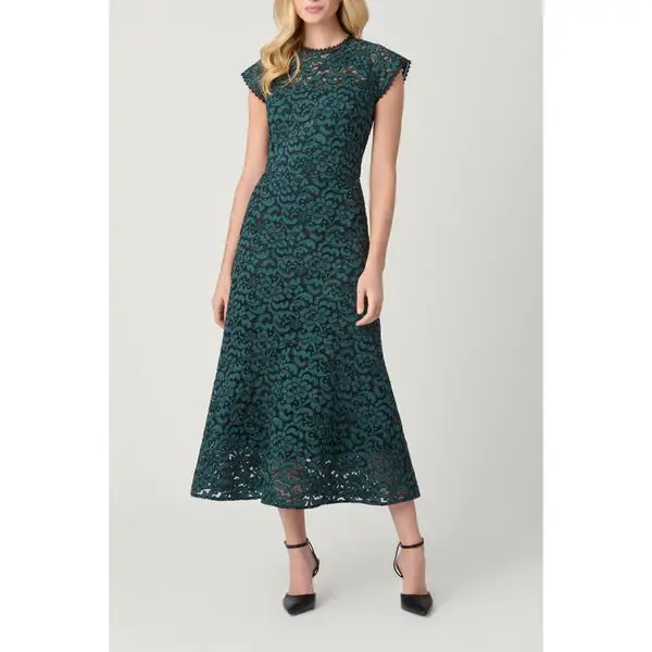 Shoshanna Corded Lace Raven Midi Dress
