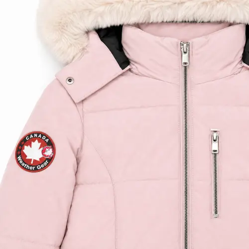 CANADA WEATHER GEAR Faux Fur Hood Bubble Puffer Coat - Blush