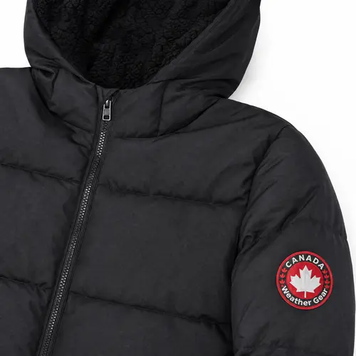 CANADA WEATHER GEAR Fleece Lined Hooded Bubble Puffer Jacket - Black