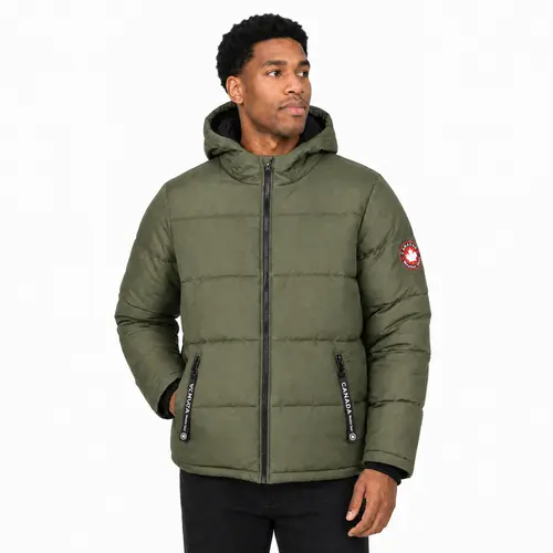 CANADA WEATHER GEAR Fleece Lined Hooded Bubble Puffer Jacket - Olive