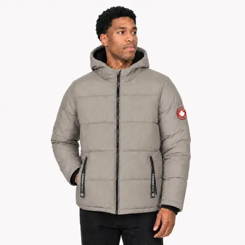 CANADA WEATHER GEAR Fleece Lined Hooded Bubble Puffer Jacket - Stone