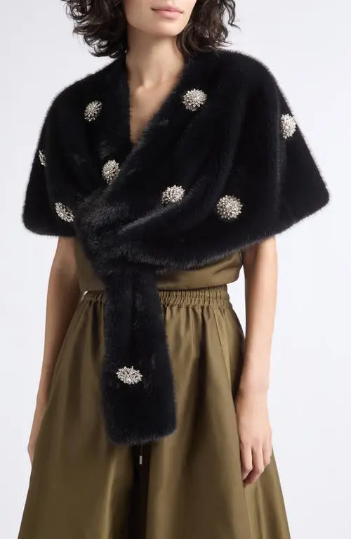 Cinq À Sept Rhinestone Dahlia Gianella Faux Fur Stole - Black