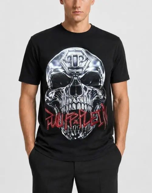 Philipp Plein Jersey T-shirt Skull Metallic Neon - Black