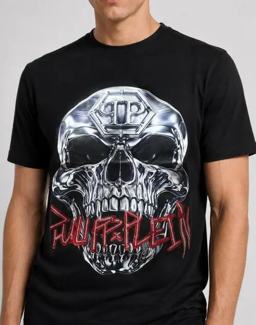 Philipp Plein Jersey T-shirt Skull Metallic Neon - Black