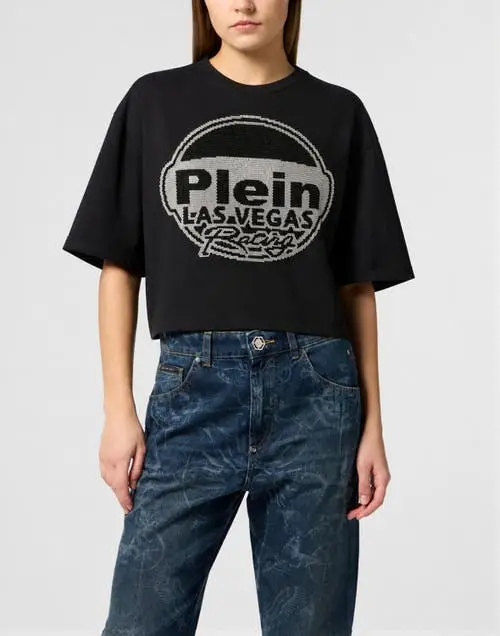 Philipp Plein Crop T-shirt Las Vegas Racing - Black
