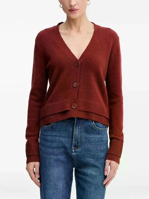Sisley Ribbed-trim V-neck Cardigan - Red