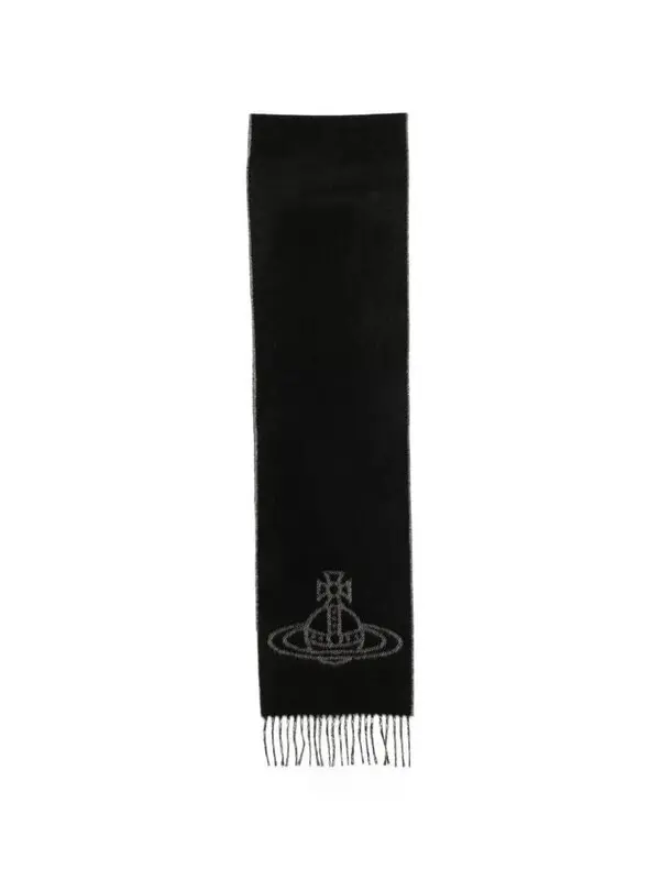 VIVIENNE WESTWOOD Orb-embroidered Fringed Scarf - Black