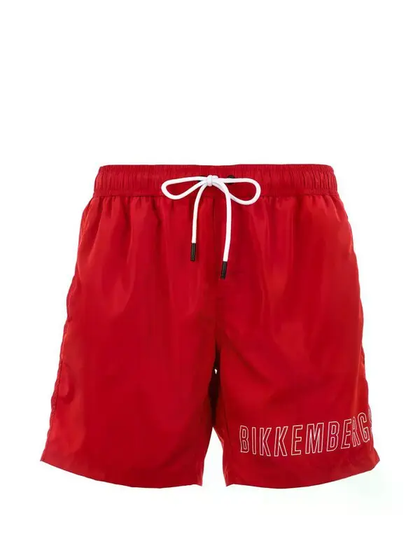 BIKKEMBERGS Logo-patch Drawstring Swim Shorts - Red