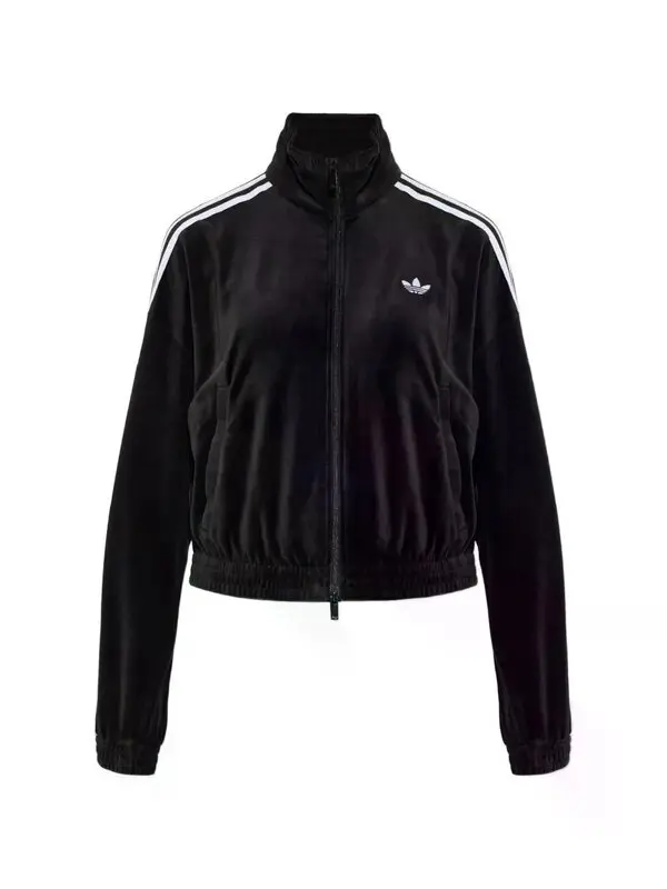 Adidas Velour Stripe-detail Zip-up Sweatshirt