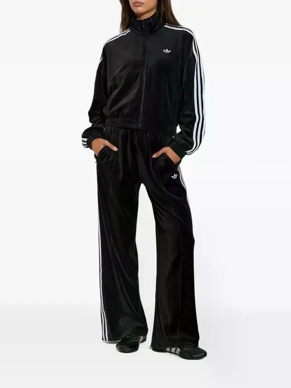Adidas Velour Stripe-detail Zip-up Sweatshirt