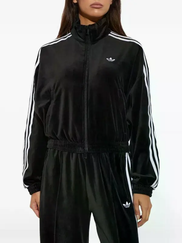 Adidas Velour Stripe-detail Zip-up Sweatshirt