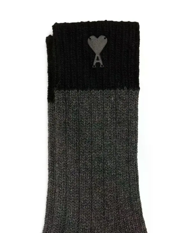 AMI Paris De Coeur Embroidered Socks - Grey