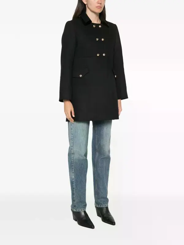 Sandro Velvet-trim Double-breasted Coat