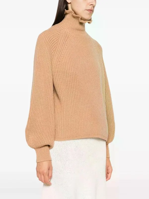 Max Mara Pontile Ruffled-collar Ribbed-knit Sweater - Neutrals