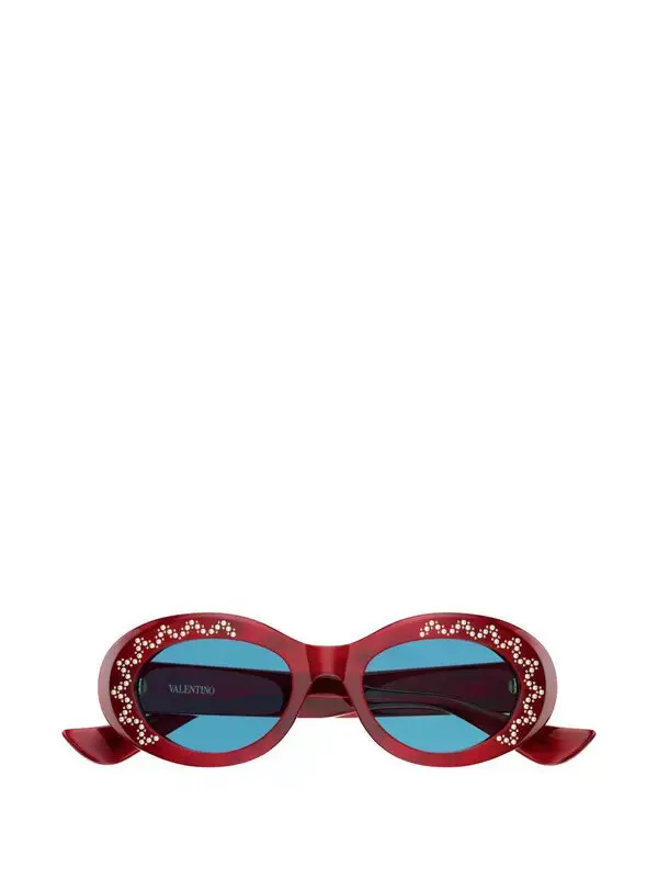 Valentino Garavani Vlogo Crystal-embellished Oval-frame Sunglasses