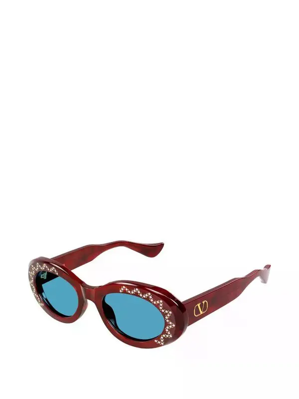 Valentino Garavani Vlogo Crystal-embellished Oval-frame Sunglasses