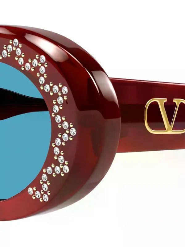 Valentino Garavani Vlogo Crystal-embellished Oval-frame Sunglasses