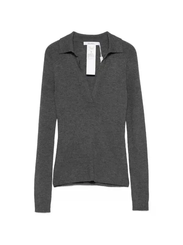 Max Mara Angel Ribbed-knit V-neck Sweater - Grey