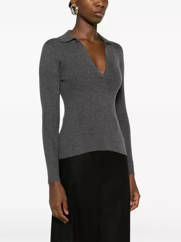 Max Mara Angel Ribbed-knit V-neck Sweater - Grey