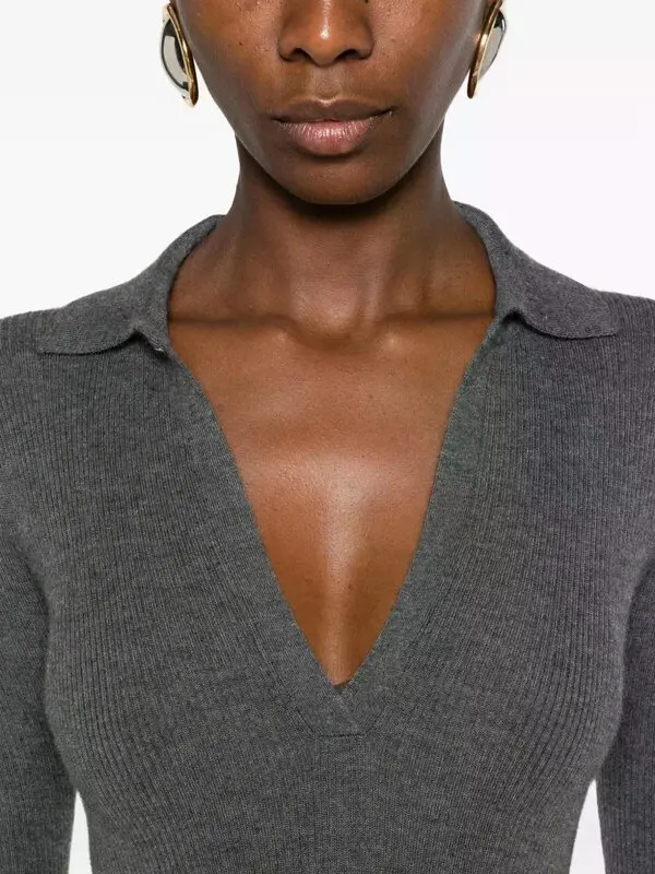 Max Mara Angel Ribbed-knit V-neck Sweater - Grey