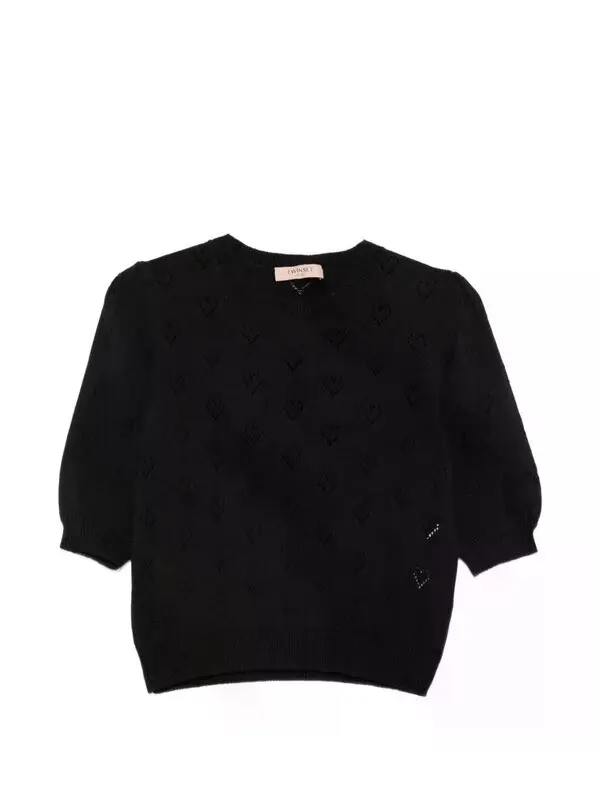 TWINSET Heart-pointelle Short-sleeve Sweater - Black