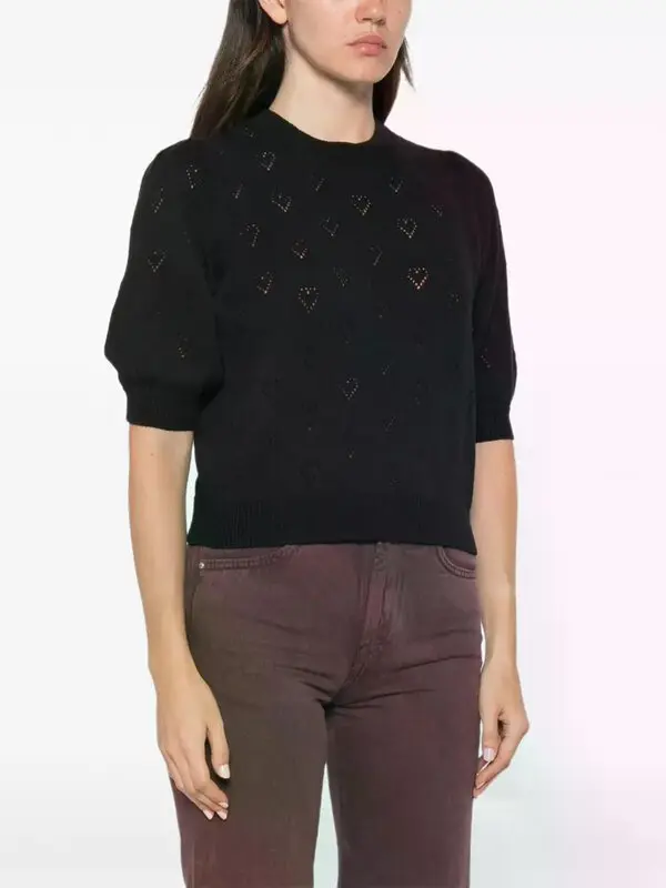 TWINSET Heart-pointelle Short-sleeve Sweater - Black