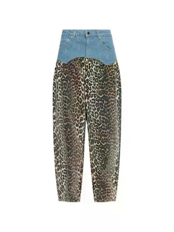 GANNI Leopard-print Panelled Jeans - Brown