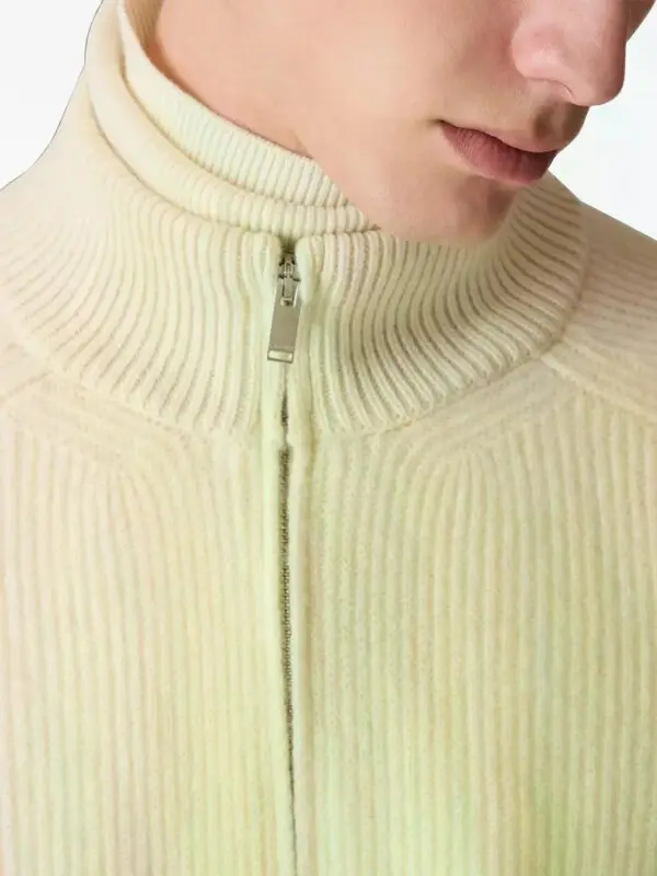 LARDINI Ribbed-knit Zip-up Cardigan