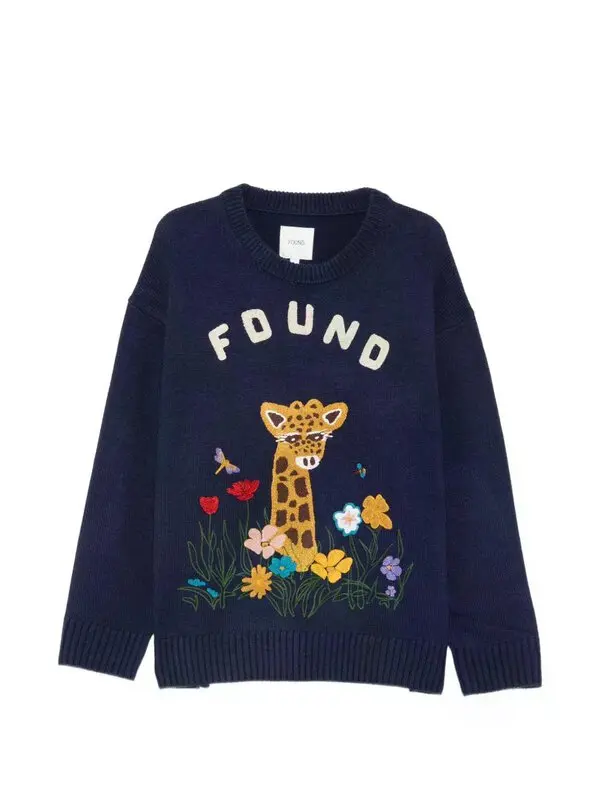 FOUND Wildlife Giraffe-embroidered Sweater