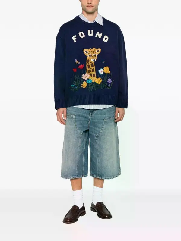 FOUND Wildlife Giraffe-embroidered Sweater