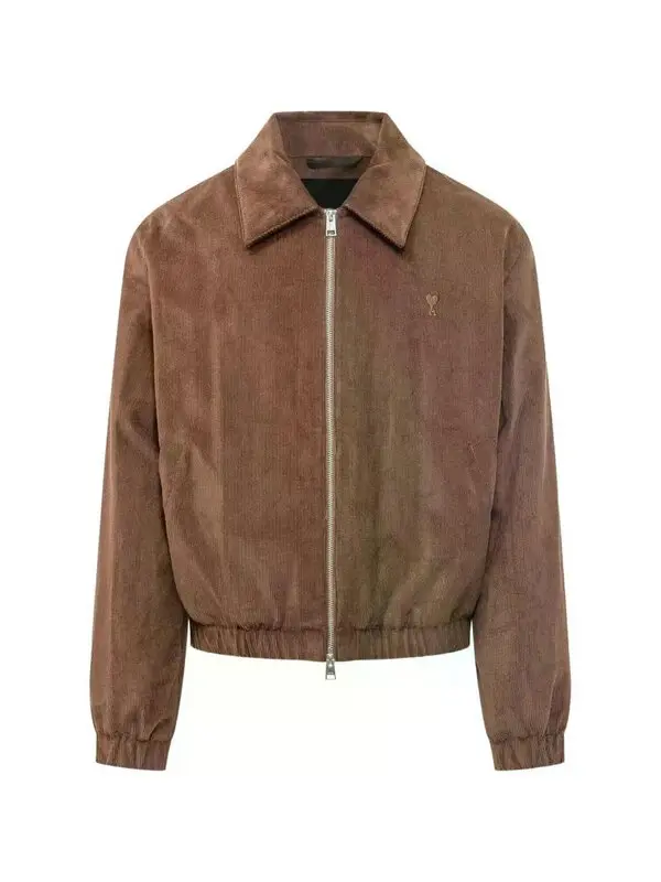 AMI Paris Corduroy Cotton Padded Jacket With De Coeur