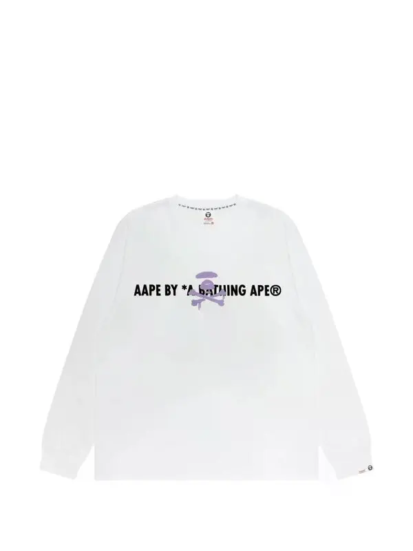 AAPE BY *A BATHING APE Graphic-print Long-sleeve Cotton T-shirt - White